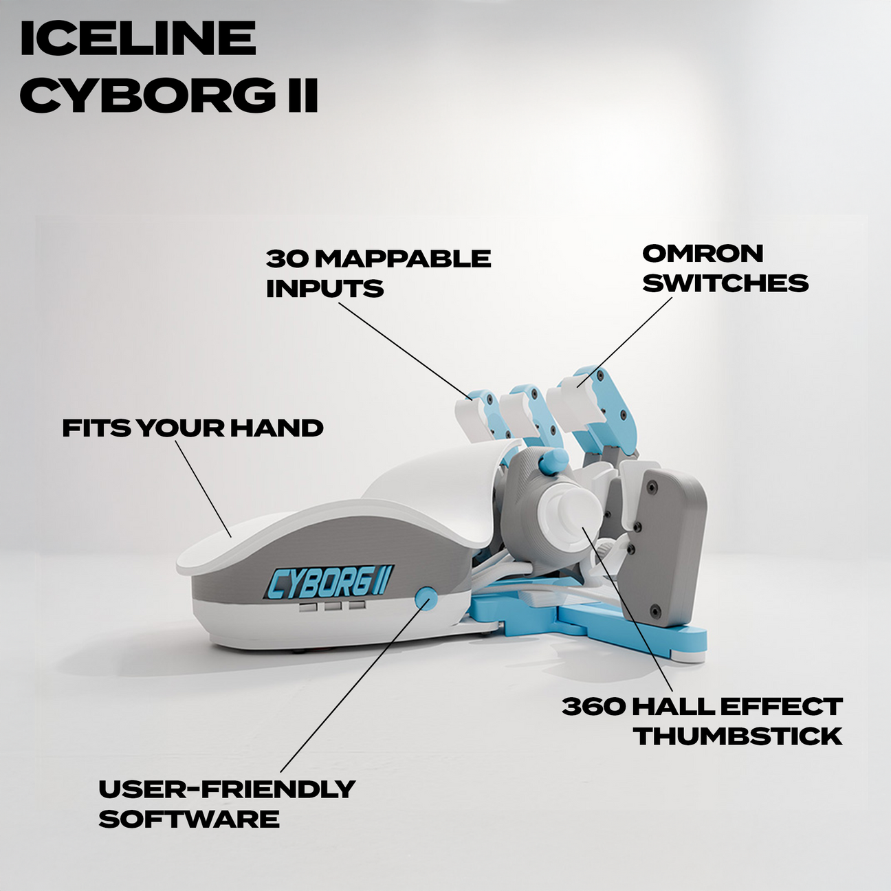 Azeron Ultimate Iceline Cyborg II Bundle - Stand & Grip Tapes